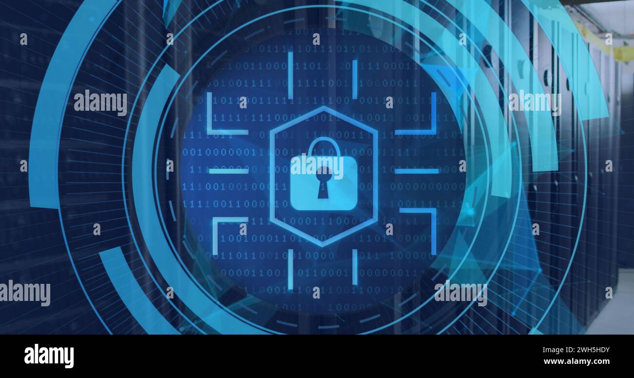 Digital security lock animation over hi-res stock photography and ...