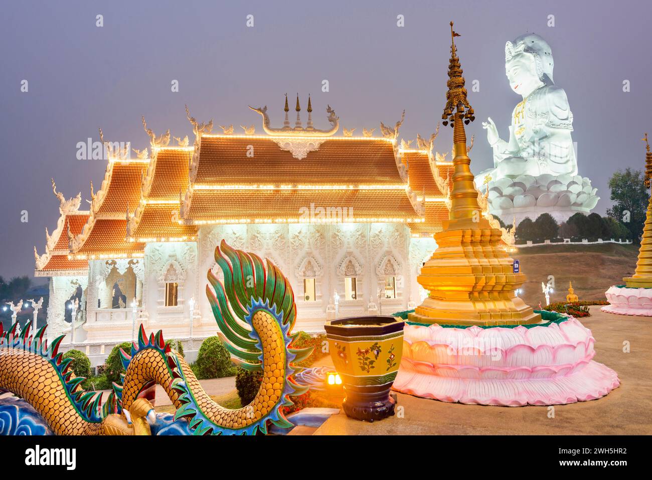 Illuminated at dusk,architecture is splendid with the mix of Chinese ...
