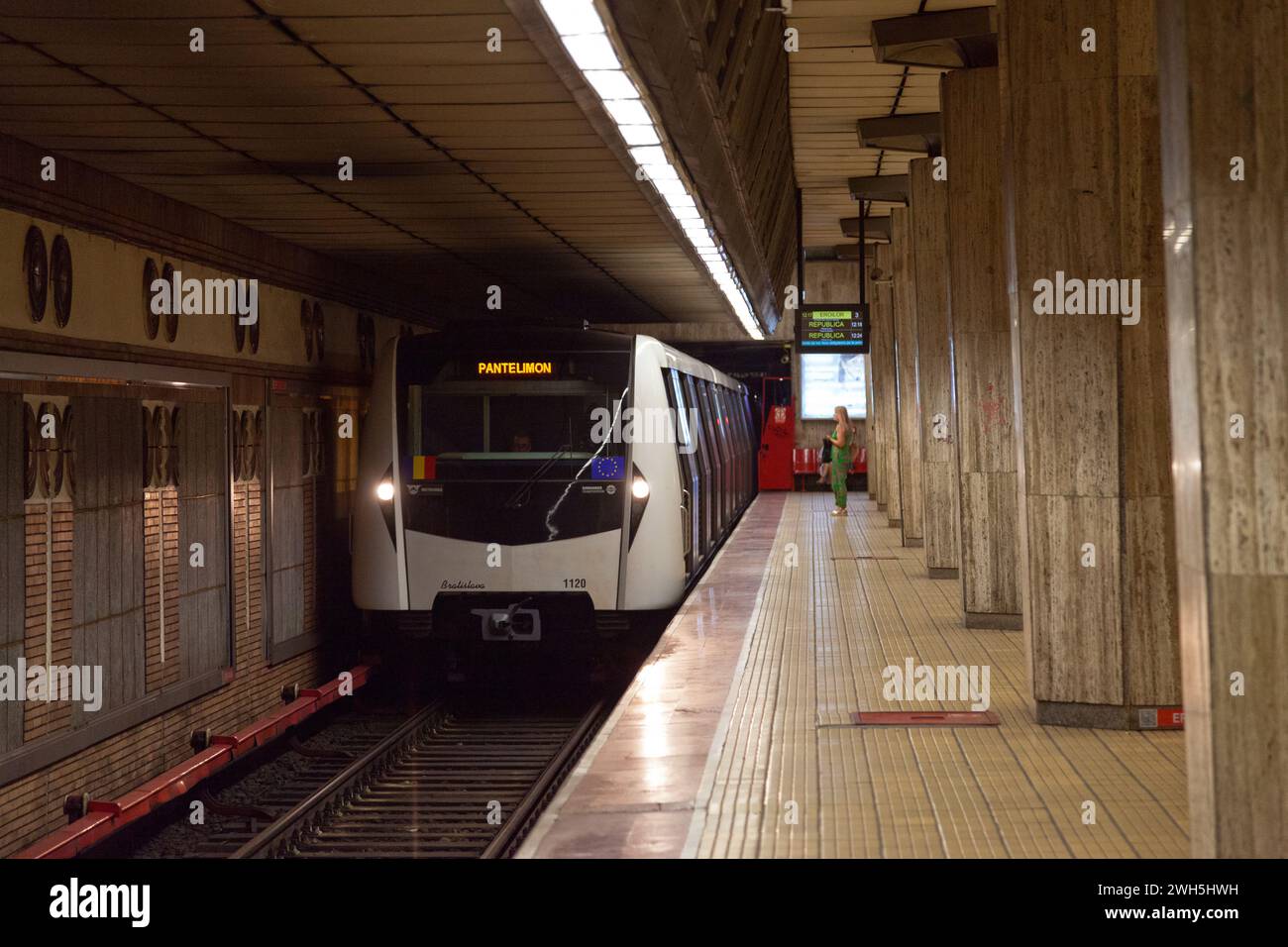 Bucharest, Romania - June 24 2018: Metro train arriving at a subway ...