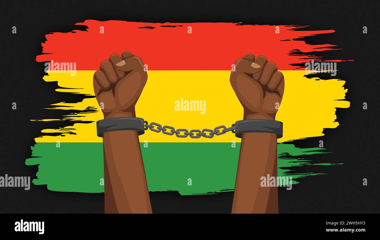 Black history month flag with hands in handcuffs Stock Photo - Alamy