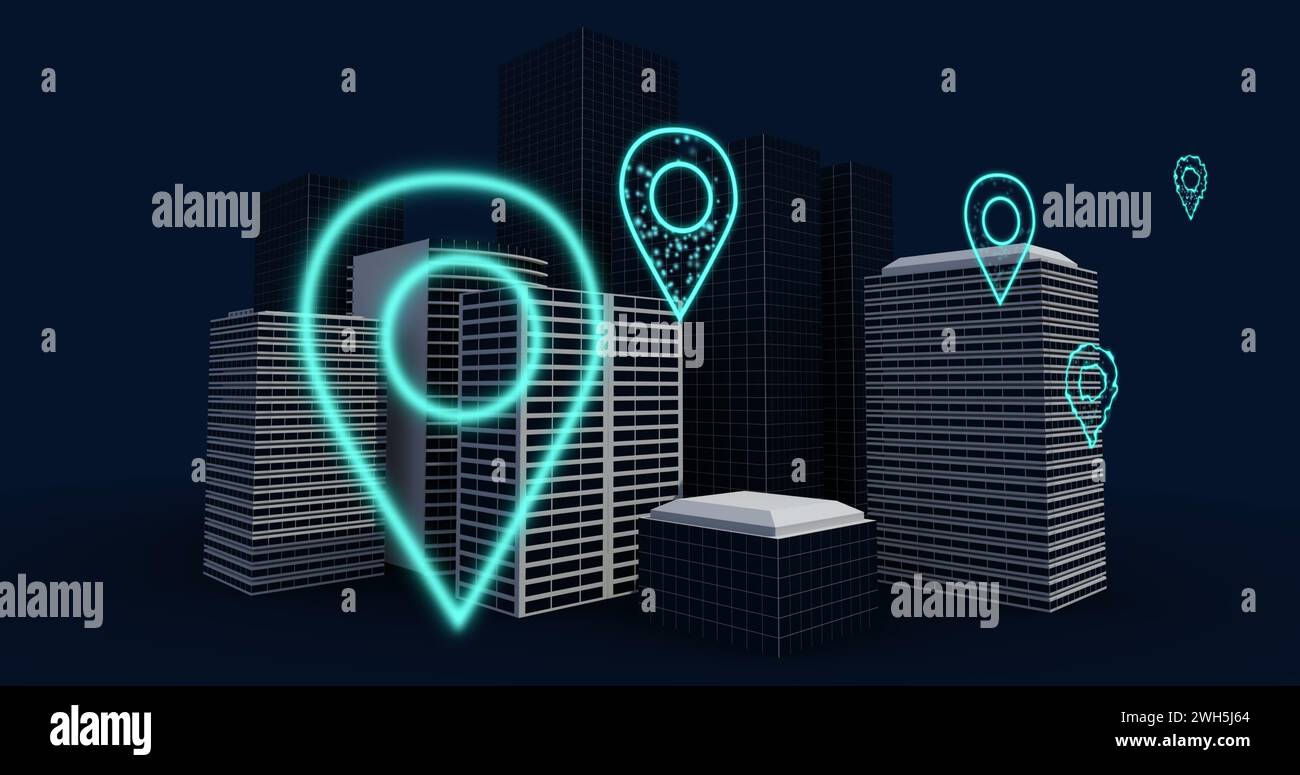 Animation digital location icons flying hi-res stock photography and ...