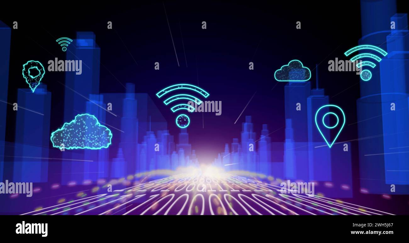 Animation cloud icons flying over hi-res stock photography and images - Alamy