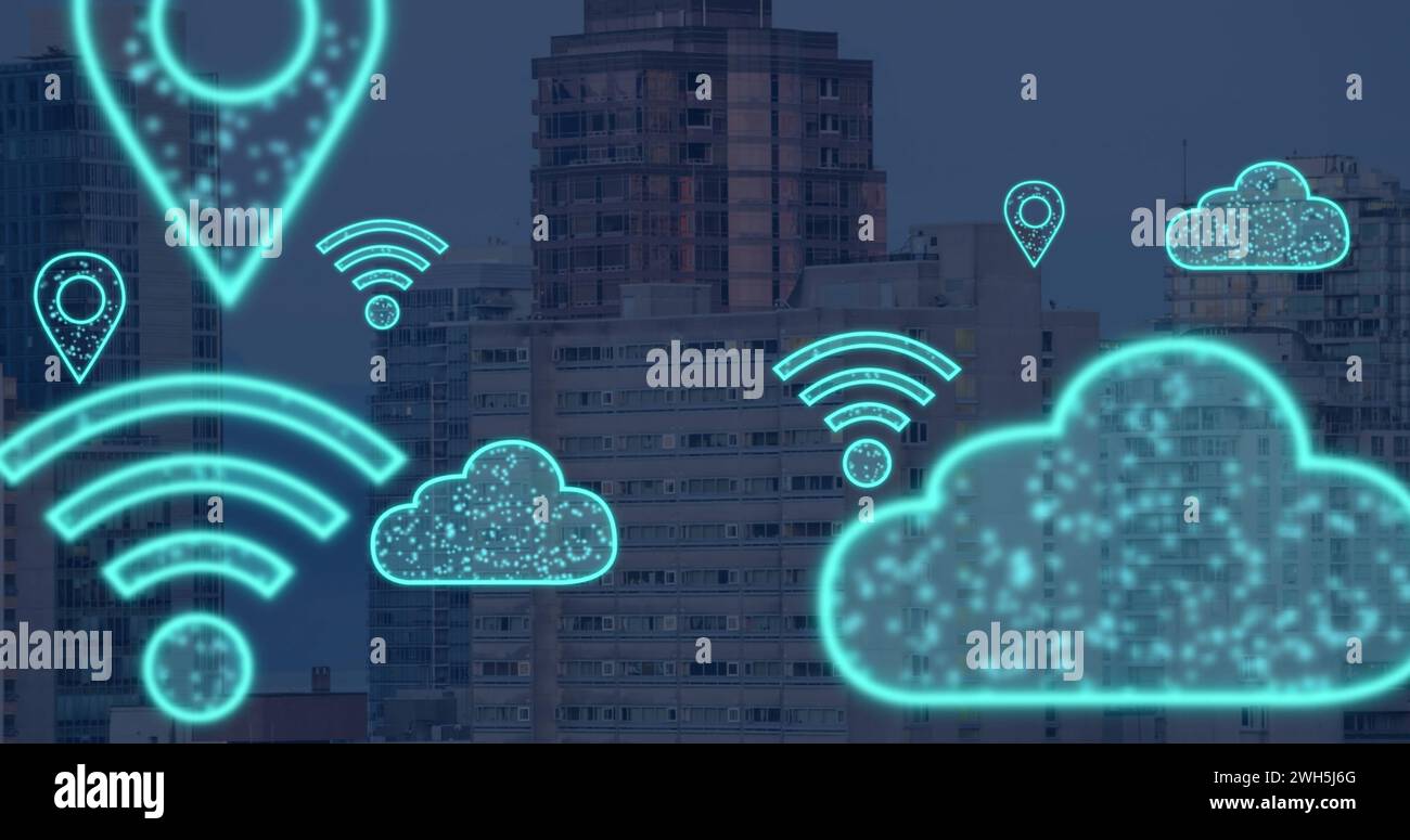 Animation people icons over clouds hi-res stock photography and images - Alamy