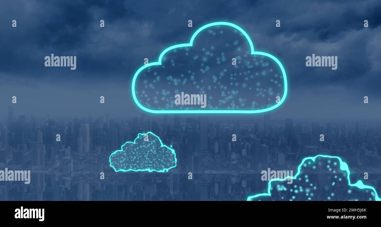 Data processing animation over clouds hi-res stock photography and ...