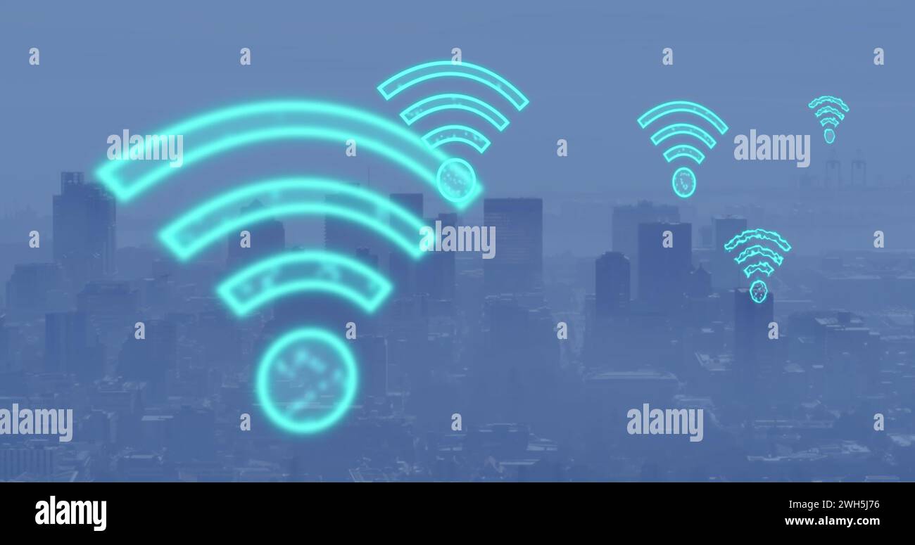 Animation digital wifi icons flying hi-res stock photography and images - Alamy