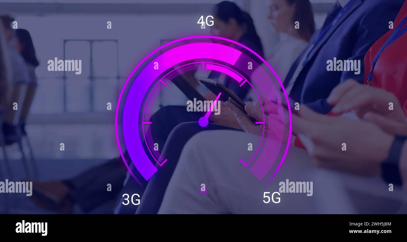 Animation purple speedometer over hands hi-res stock photography and ...