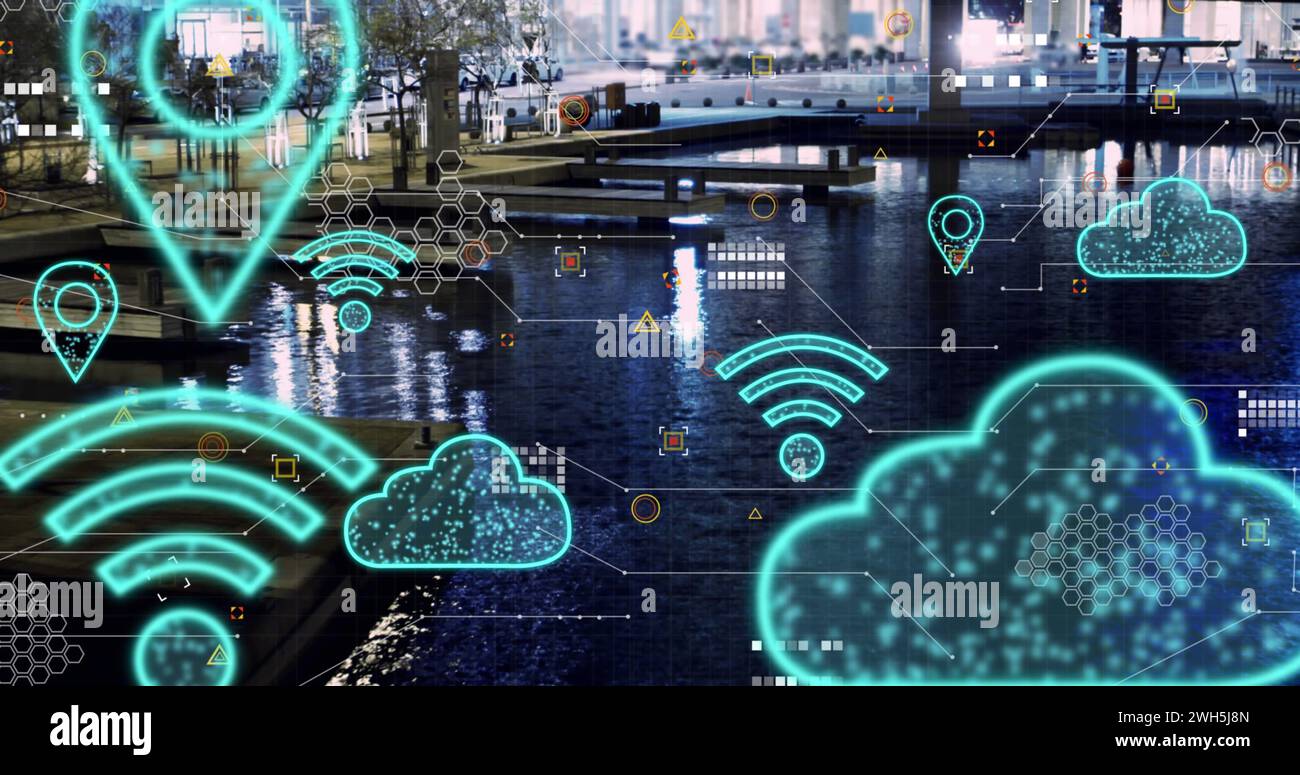 Animation digital clouds icons over hi-res stock photography and images ...