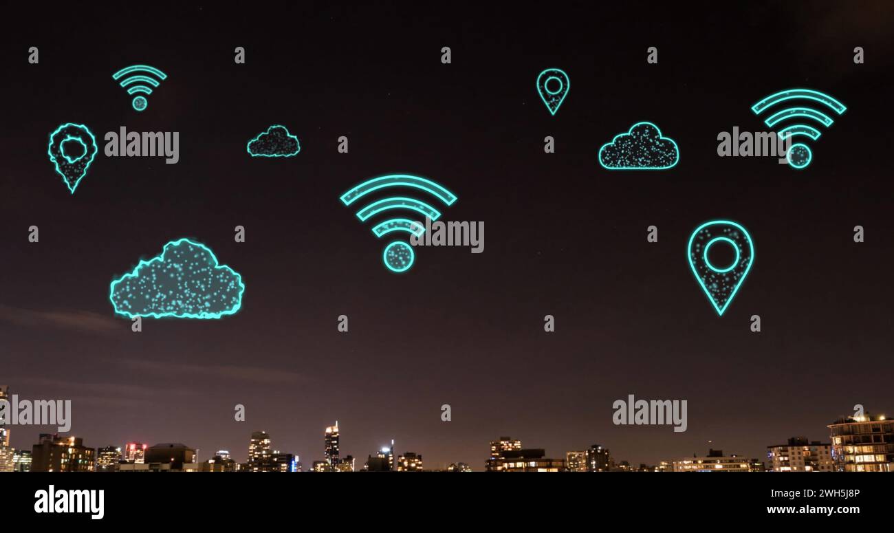 Animation people icons over clouds hi-res stock photography and images ...