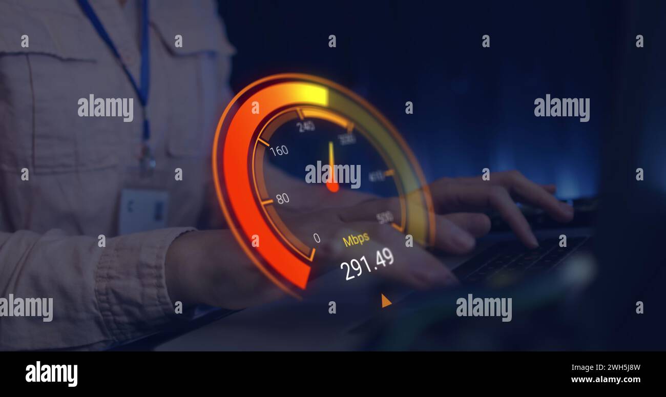 Animation orange speedometer over hands hi-res stock photography and ...