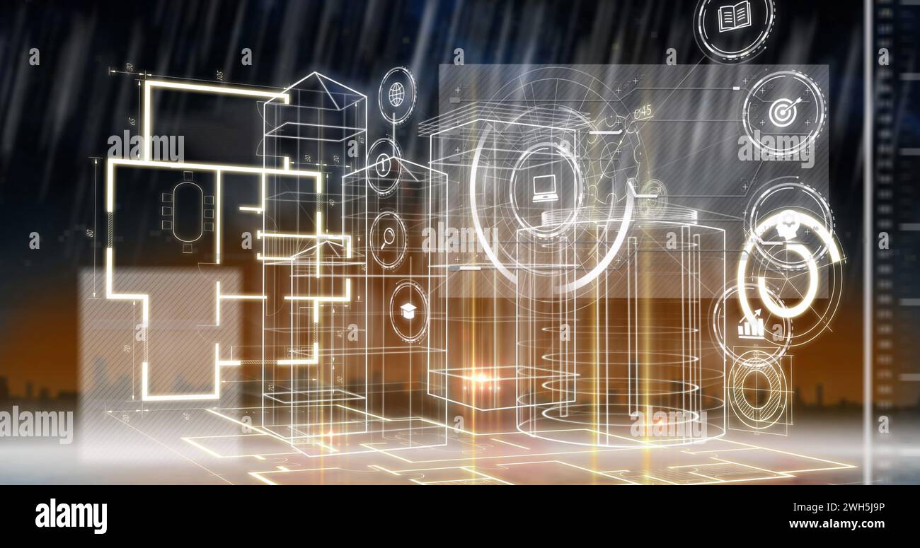 Image of diverse data and icons over digital screen Stock Photo - Alamy