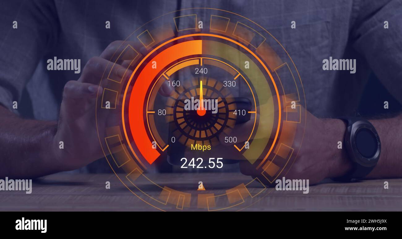 Animation orange speedometer over hands hi-res stock photography and ...