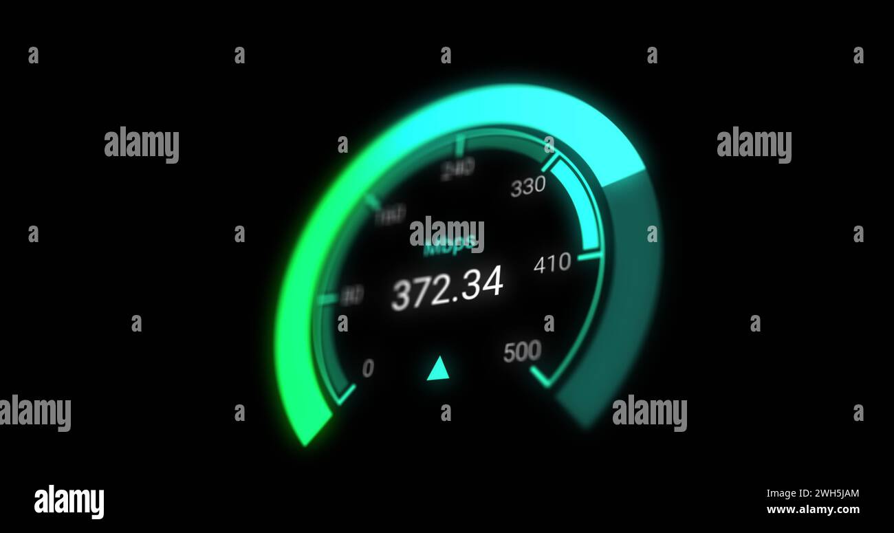 Image of green speedometer over black background Stock Photo - Alamy
