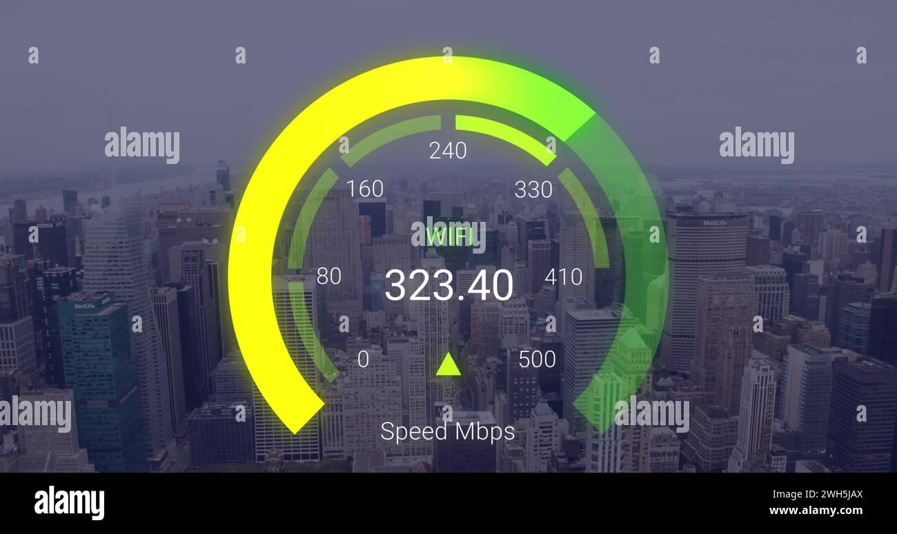 Green digital network animation over hi-res stock photography and ...