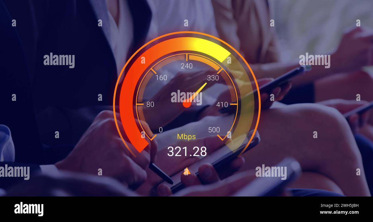 Animation orange speedometer over hands hi-res stock photography and ...