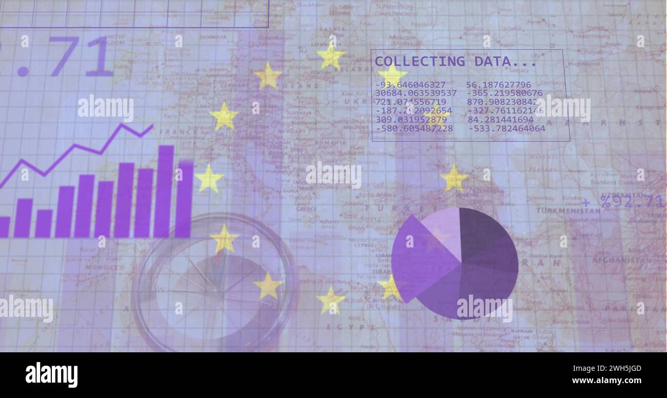 Image of statistics and data processing over map of europe Stock Photo ...