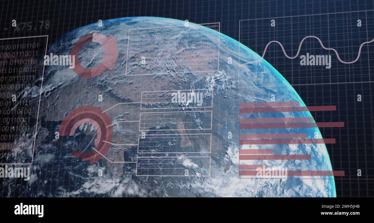 Image of statistics and data processing over globe Stock Photo - Alamy