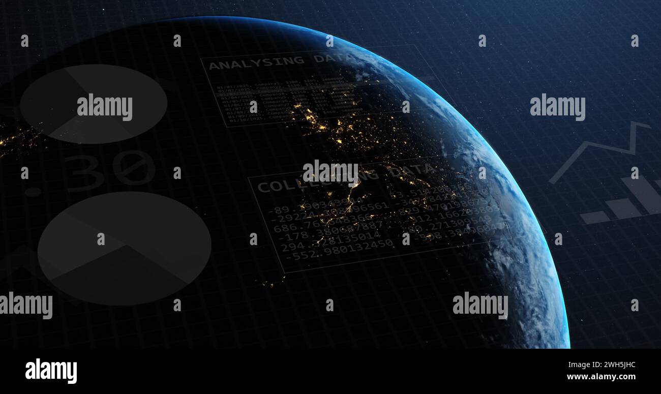 Image of statistics and data processing over globe Stock Photo - Alamy