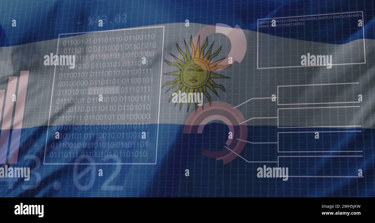 Image of statistics and data processing over waving flag of argentina ...