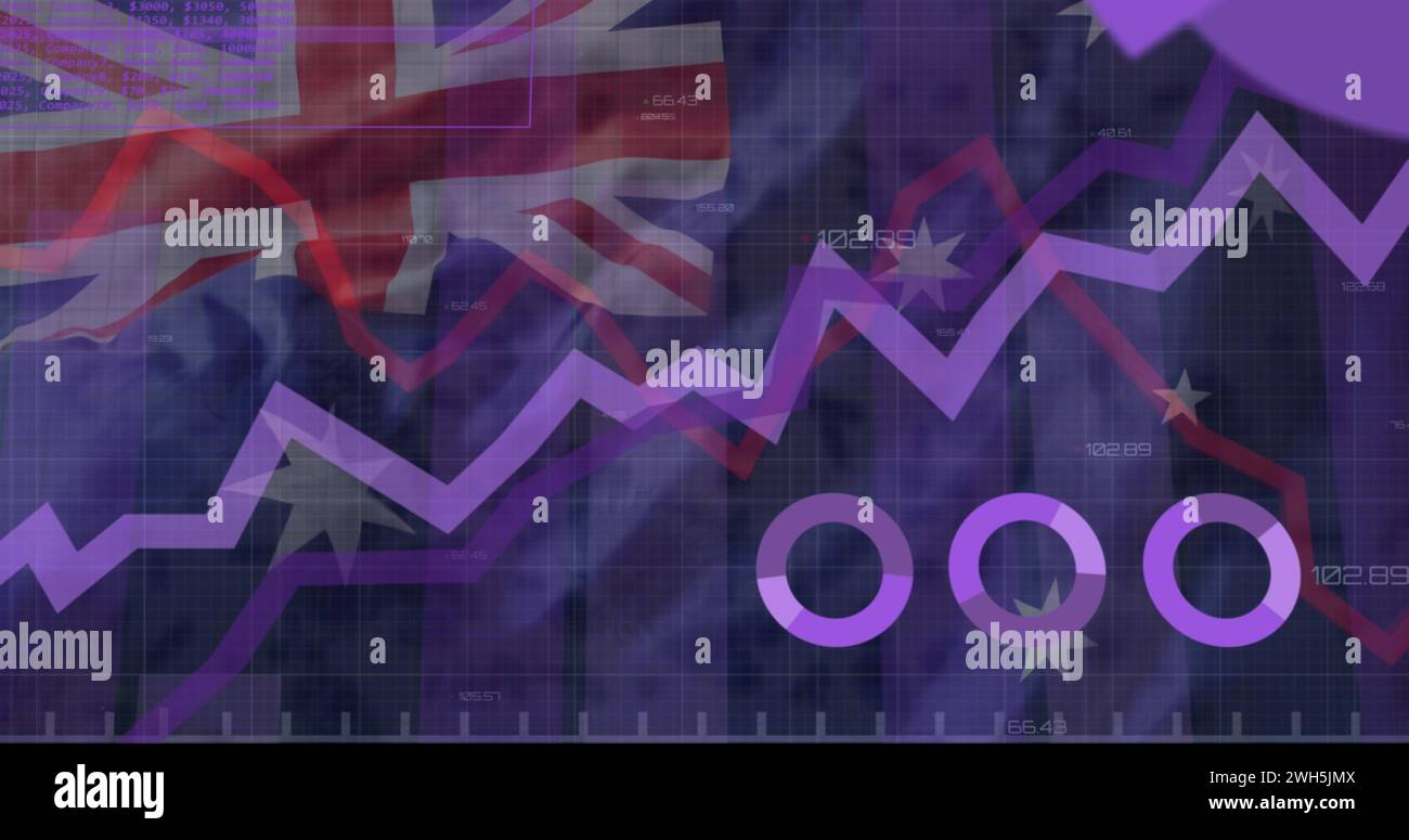 Image of statistics and data processing over waving flag of australia ...