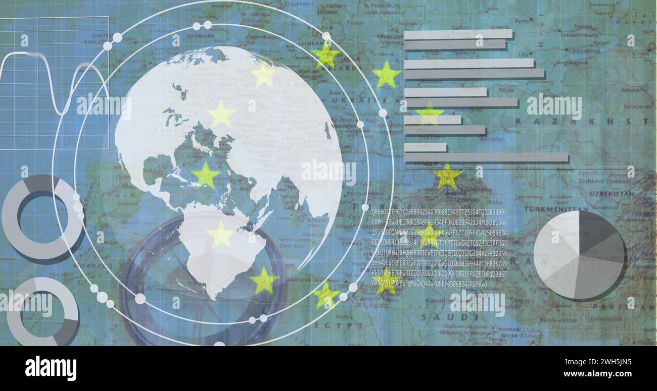 Image of statistics and data processing and globe over map of europe ...