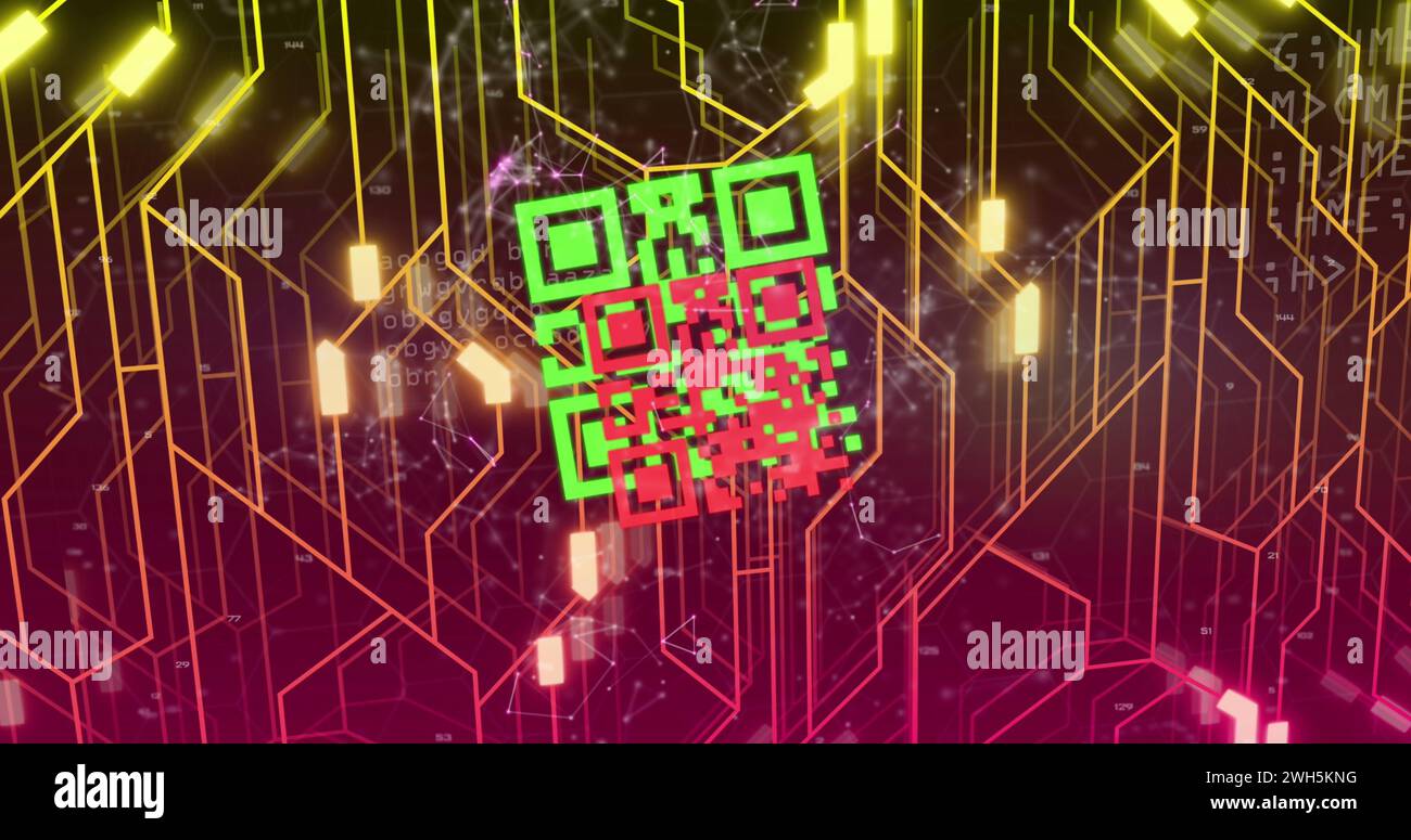 Image of qr code over network of connections Stock Photo - Alamy