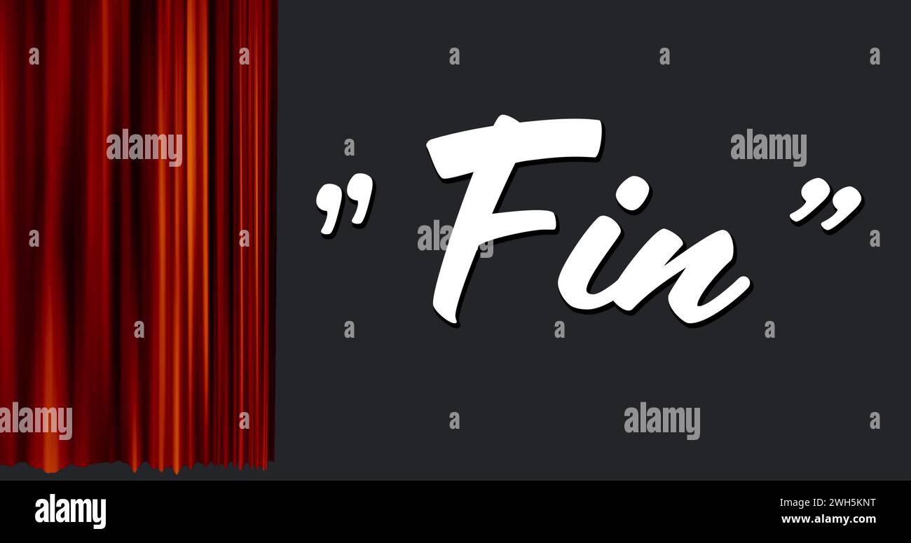 Digital image of a white Fin Sign appearing as a red curtain opens to ...