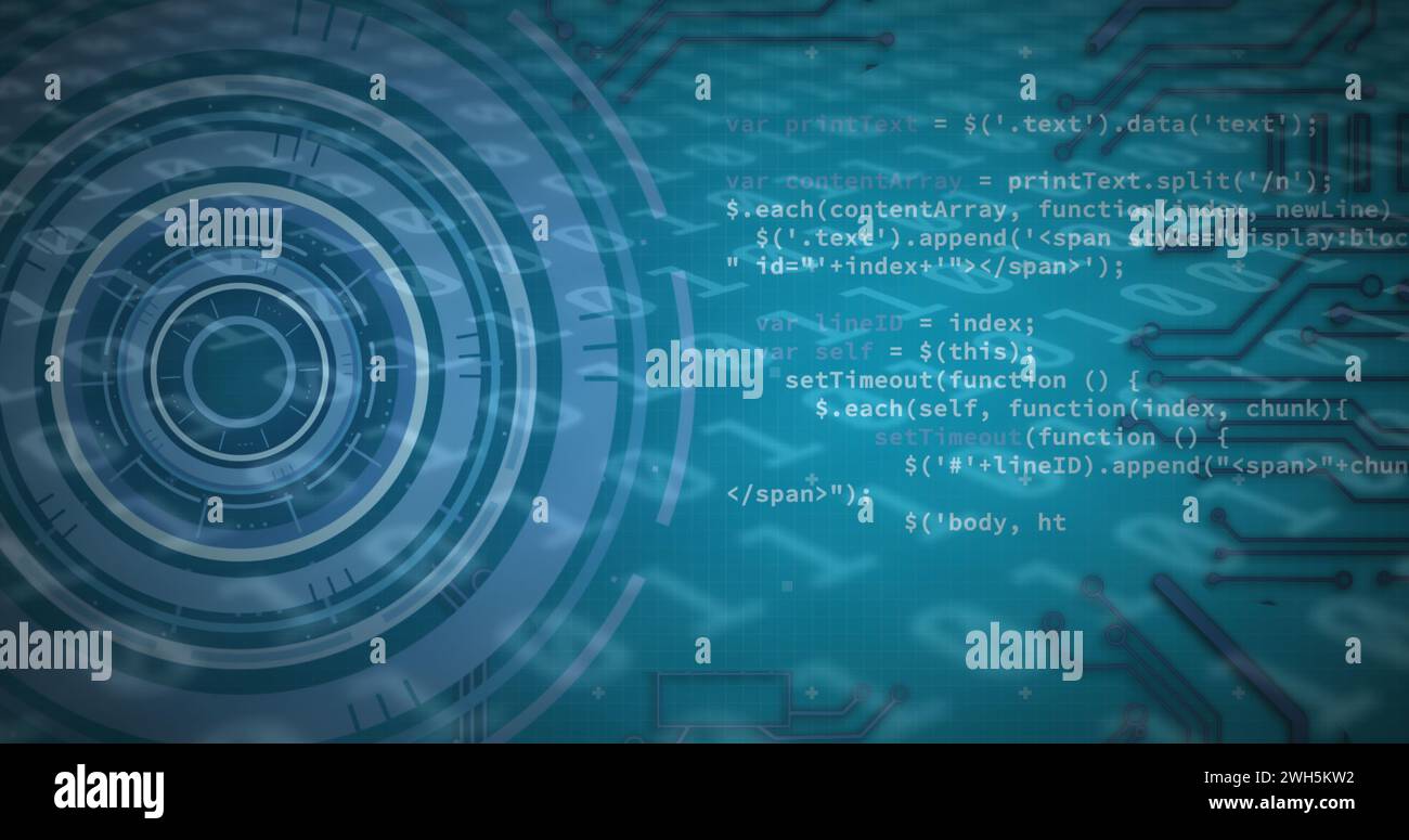Image Of Scope Scanning And Binary Coding Data Processing Over Blue