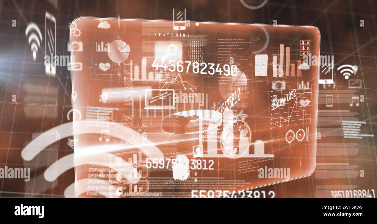 Image of numbers changing and digital icons over screen Stock Photo - Alamy
