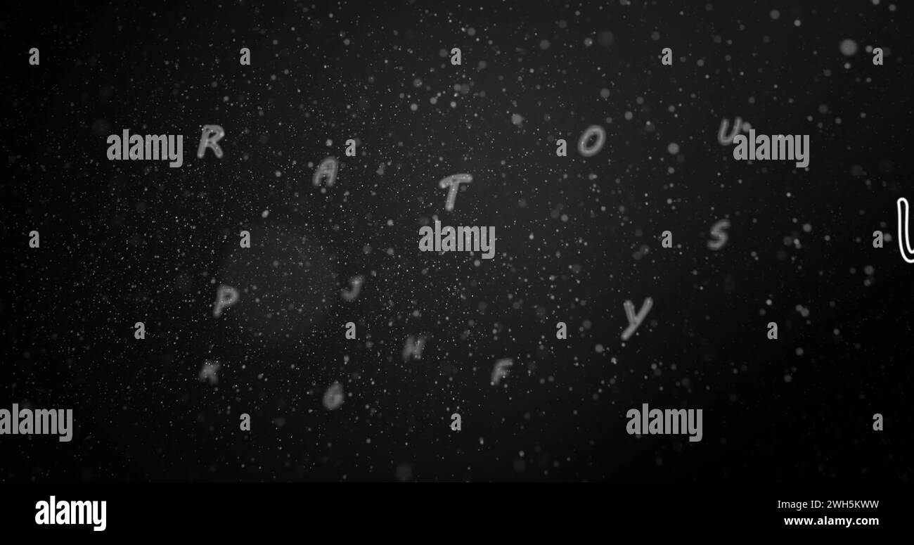 Image of floating letters on black background Stock Photo - Alamy