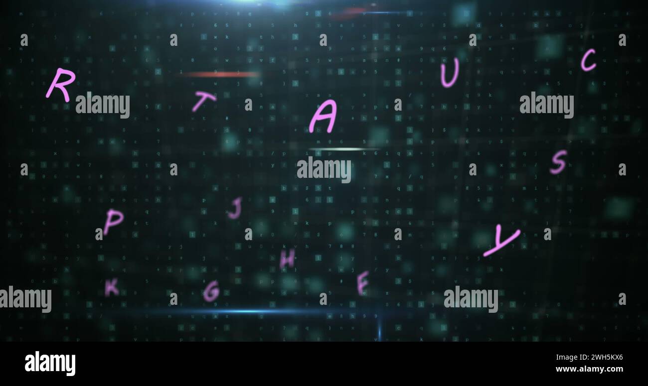 Floating letters form an abstract concept on a digital background Stock ...
