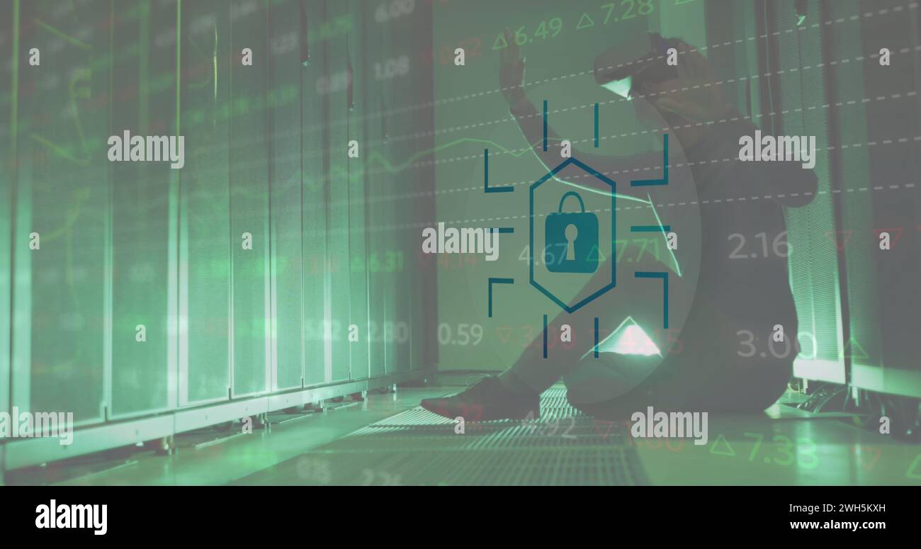 Image of data processing over asian male worker with vr headset in server room Stock Photo - Alamy