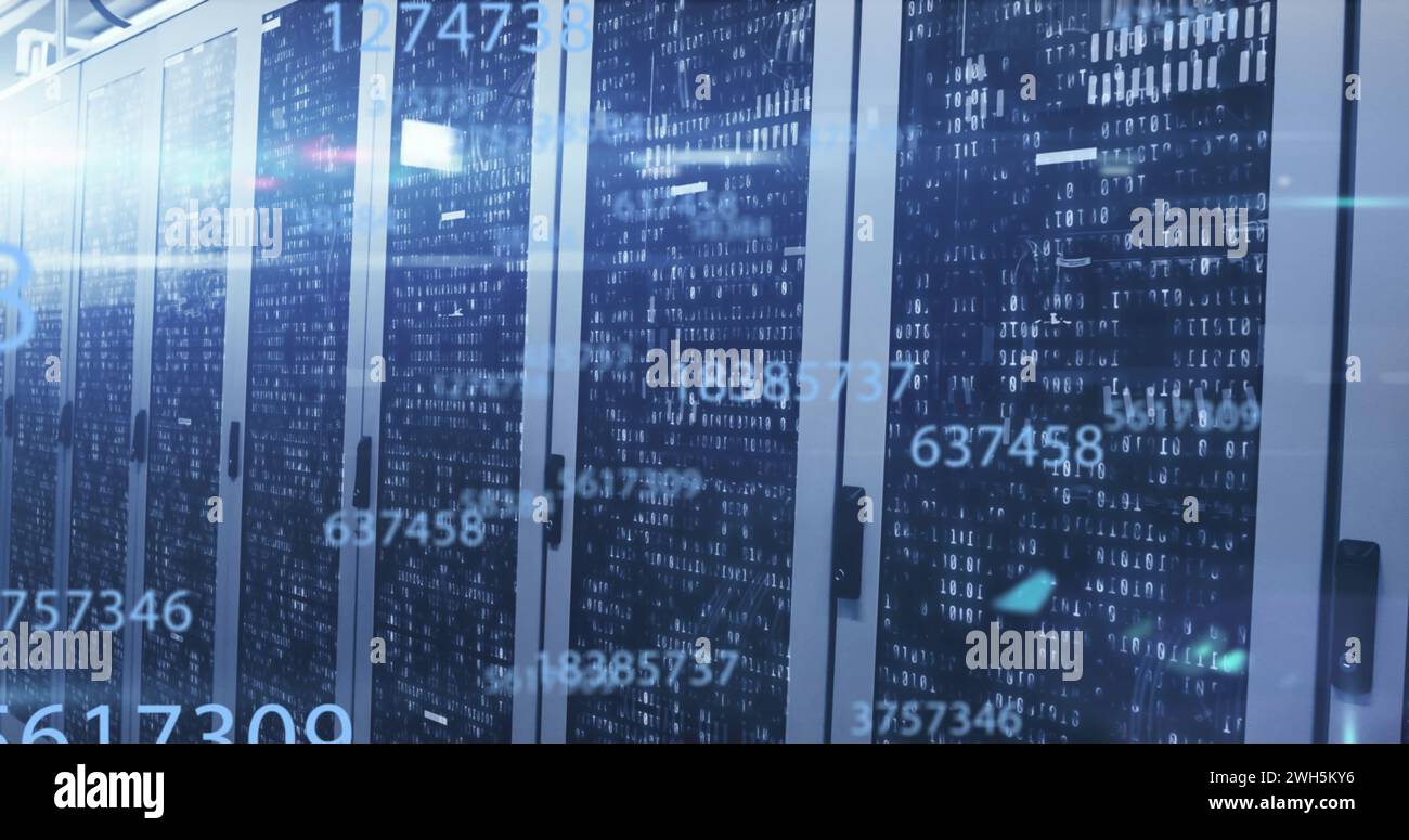 Image of scientific data processing over server room Stock Photo - Alamy