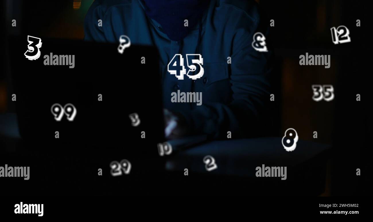 Image of floating numbers over caucasian man using laptop Stock Photo ...