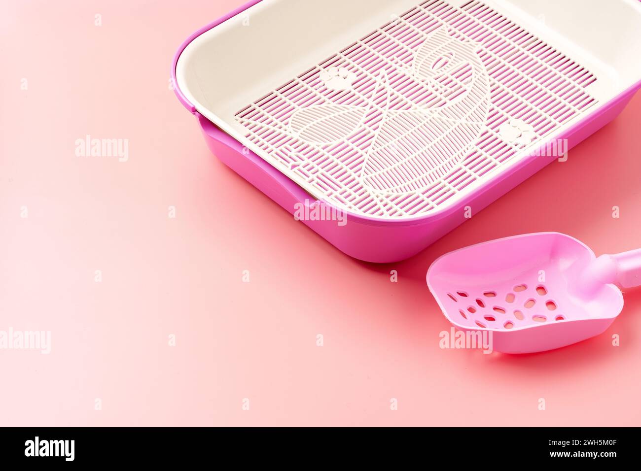 Empty pet litter box on pink background Stock Photo - Alamy