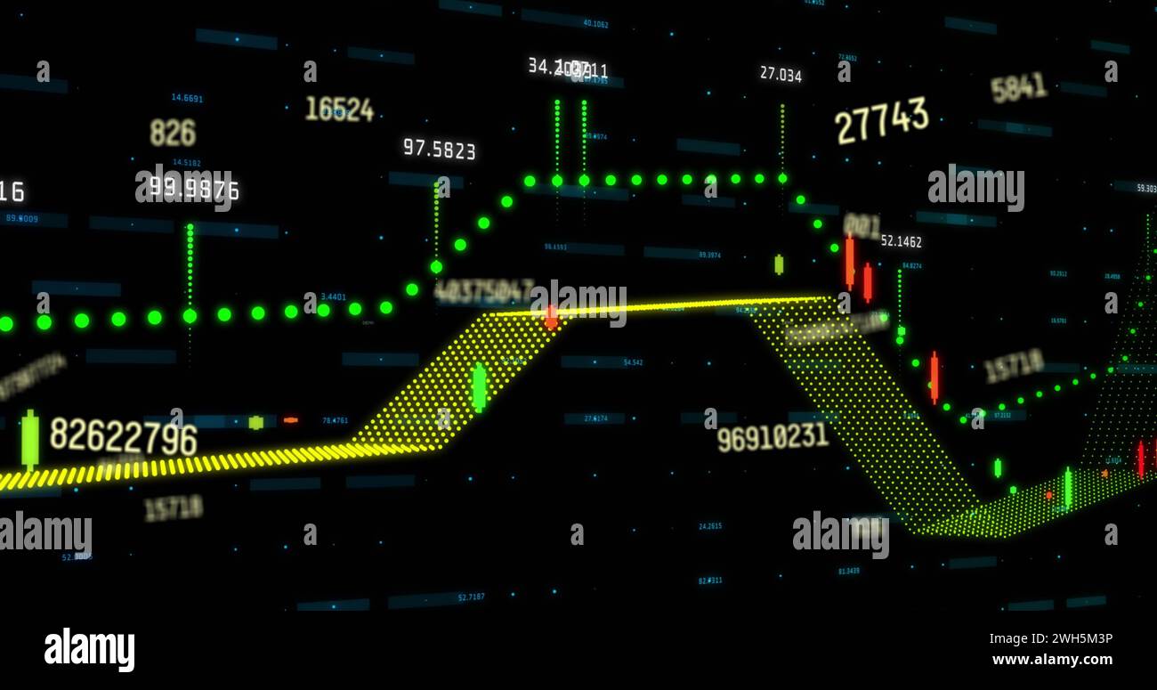 Image of scientific data processing on black background. global science ...