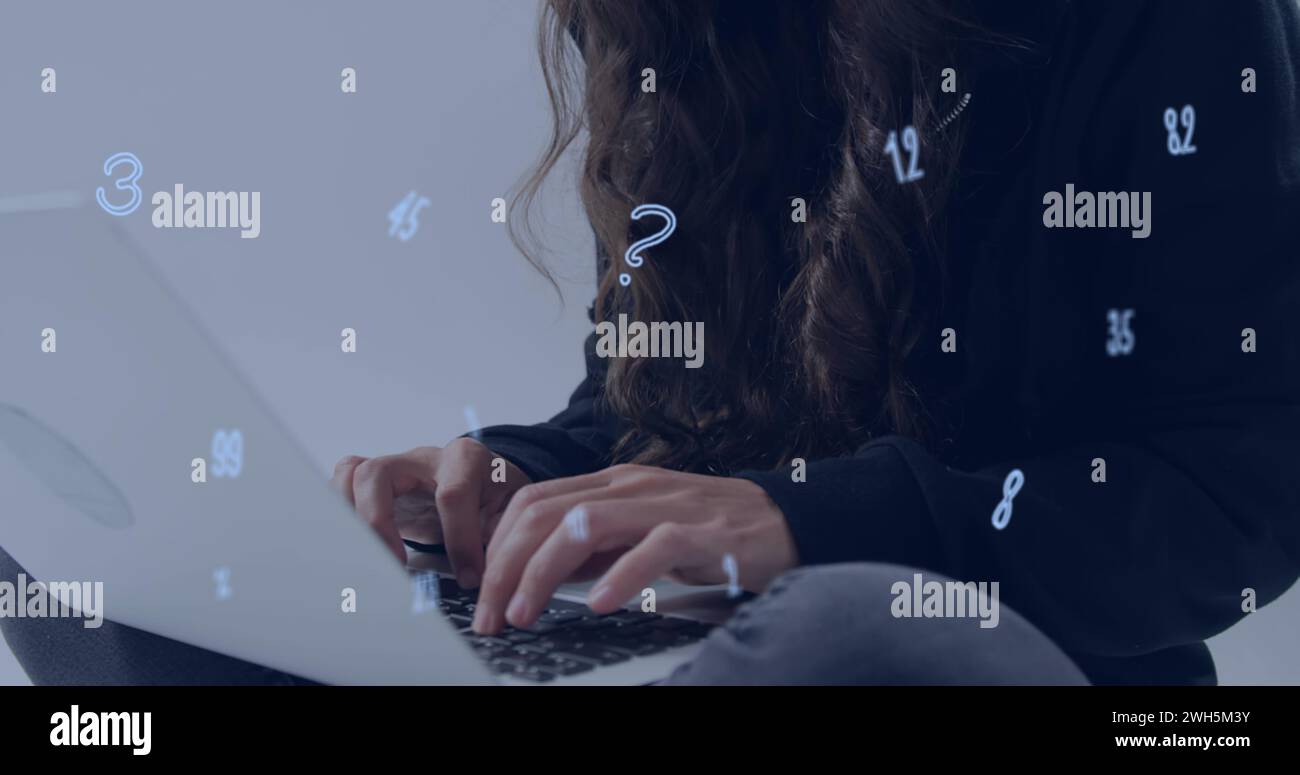 Image of numbers over caucasian hacker using computer Stock Photo - Alamy