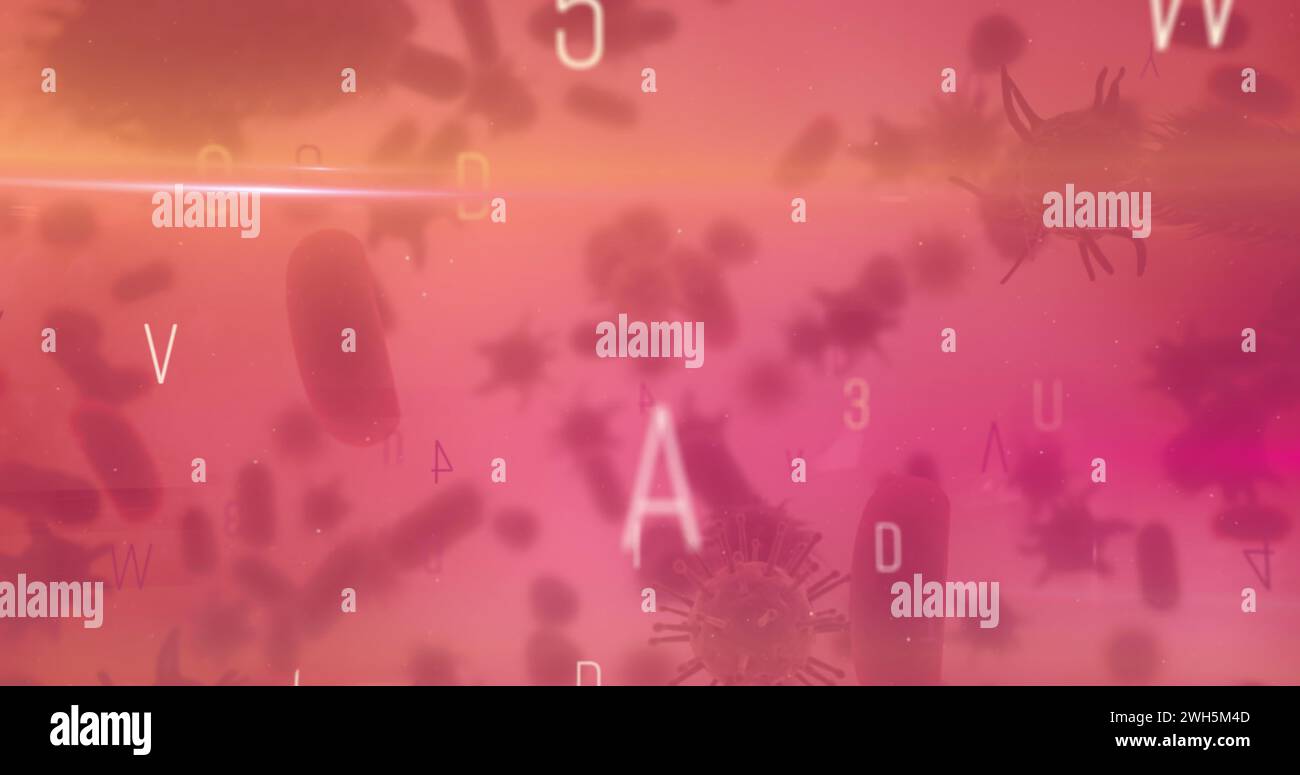 Image of letters and numbers over floating blood cells Stock Photo - Alamy