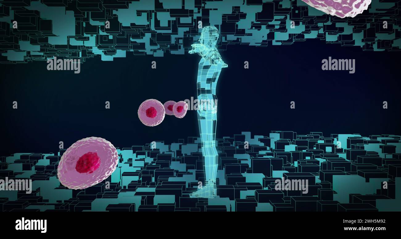 Image of cells and digital human on black background Stock Photo - Alamy
