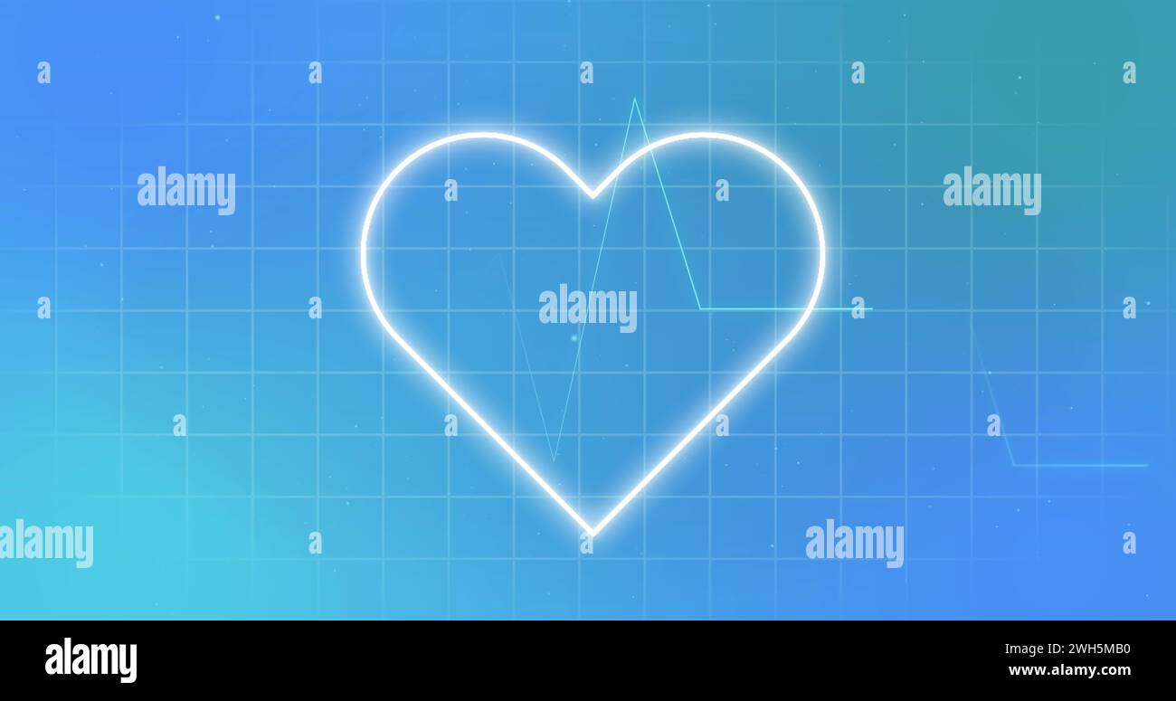 Image of cardiograph with heart on blue background Stock Photo - Alamy