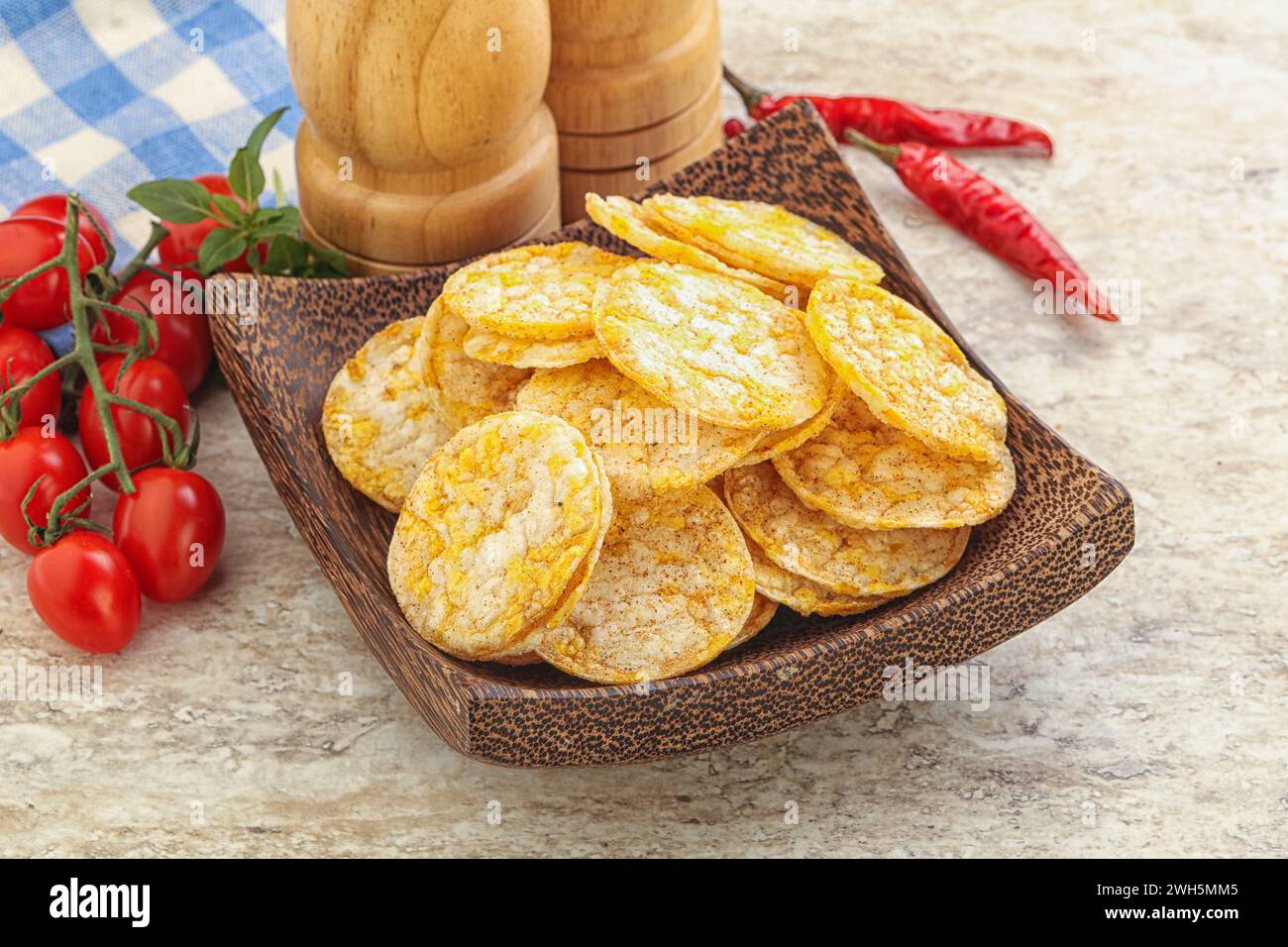 Natural organic grain rice chips snack Stock Photo - Alamy