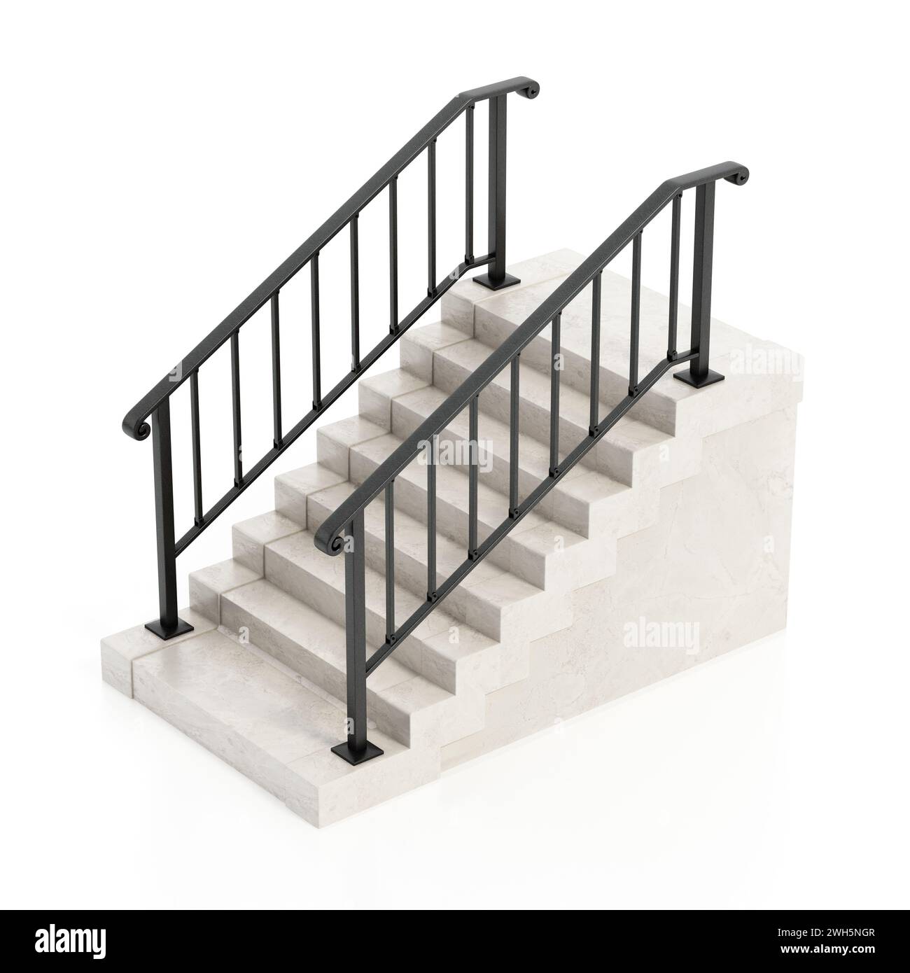 Staircase and railings isolated on white background. 3D illustration ...