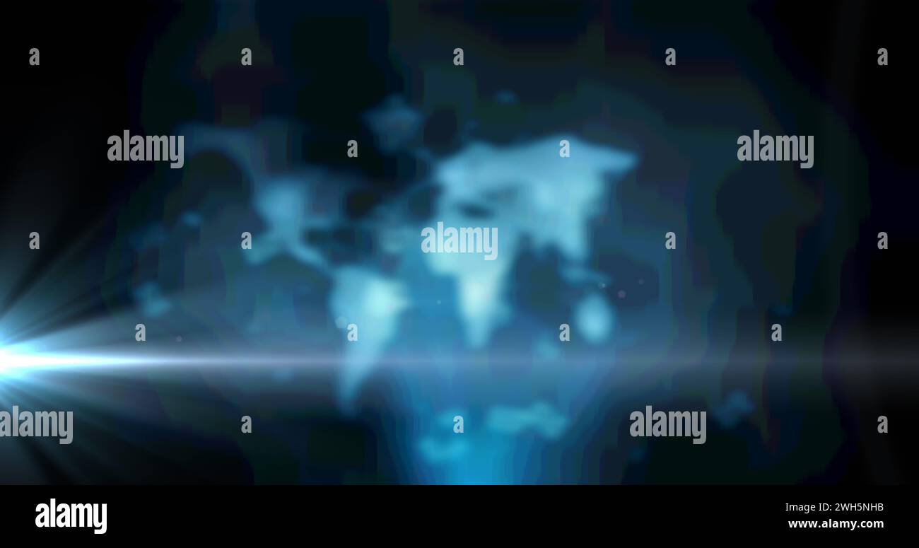 Image of glowing out of focus world map on blue background Stock Photo ...