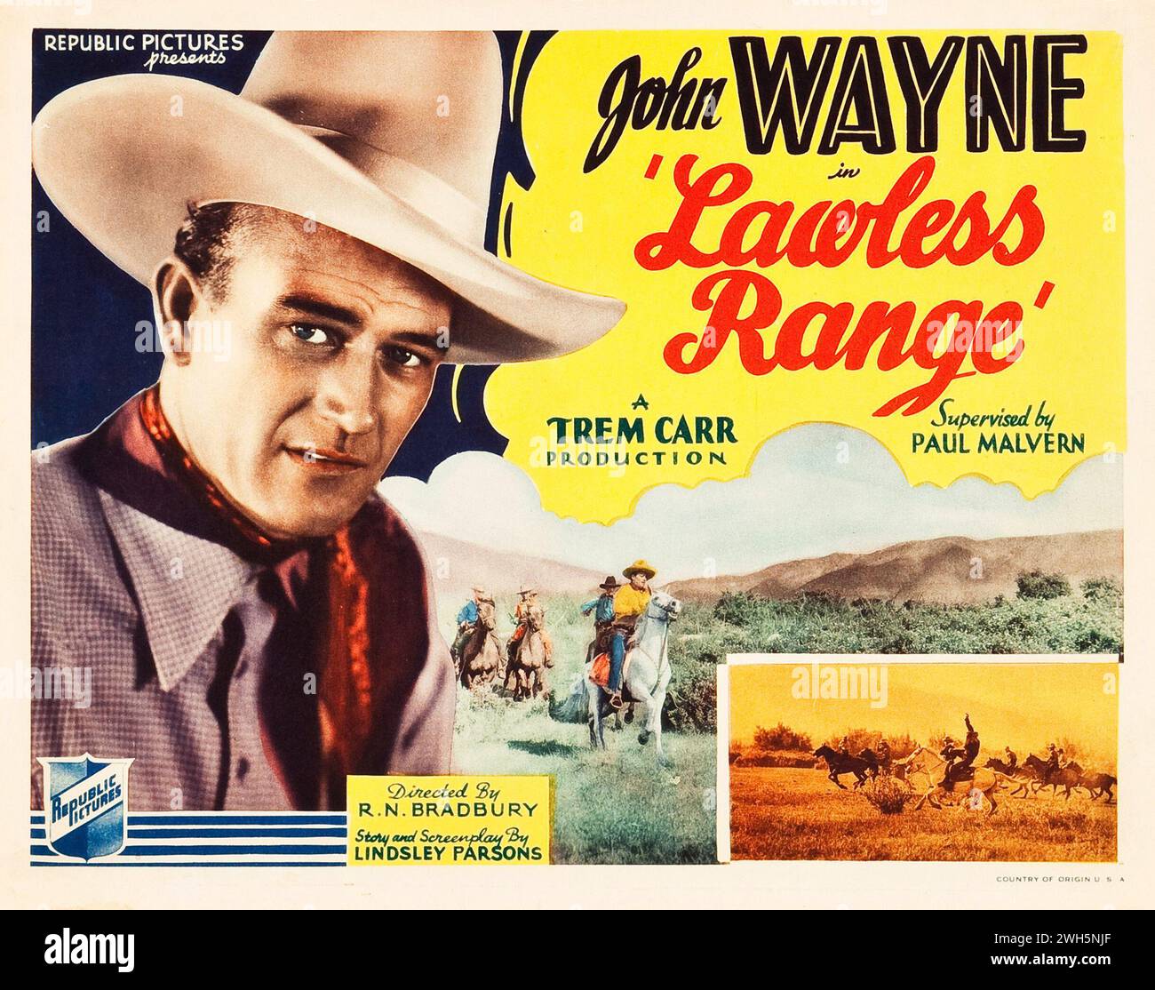 John Wayne in Lawless Range (Republic, 1935). Title Lobby Card ...