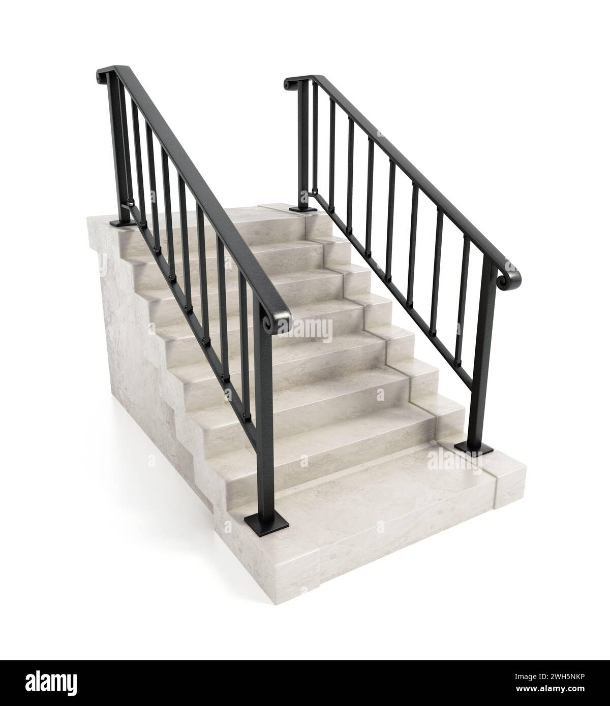 Staircase and railings isolated on white background. 3D illustration ...