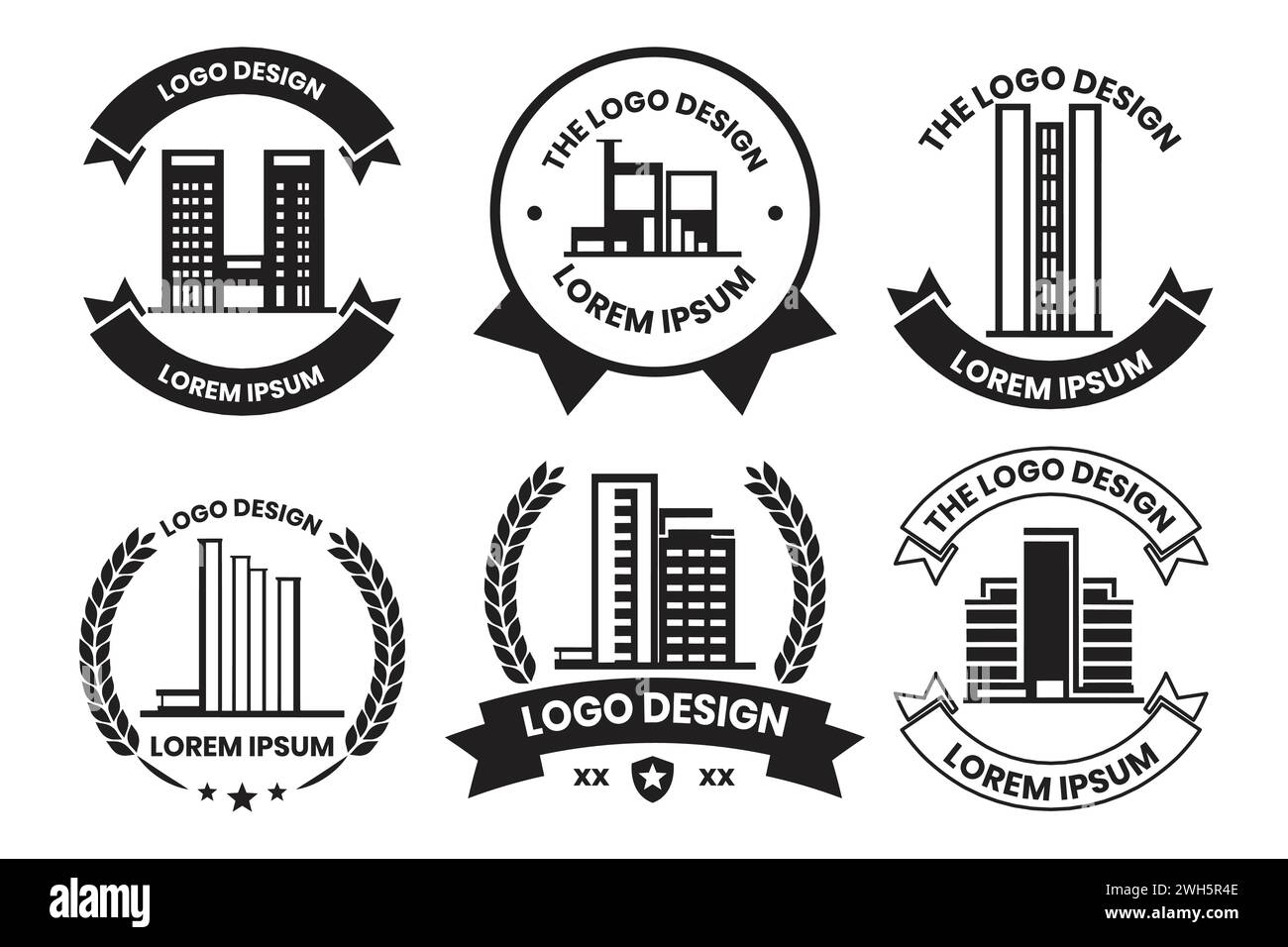 houses and skyscrapers logo or badge in Vintage style isolated on ...