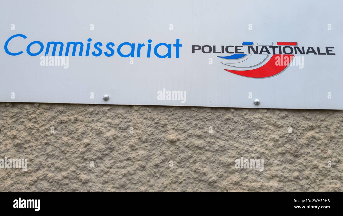 Bordeaux , France - 02 07 2024 : commissariat de police nationale logo ...