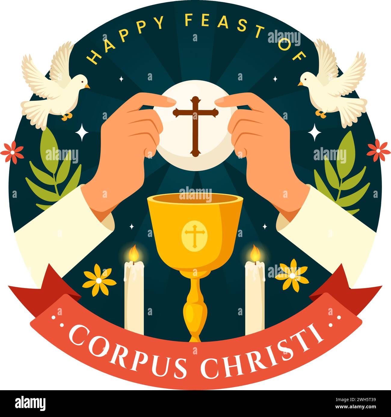 Corpus Christi Catholic Religious Vector Illustration with Feast Day ...