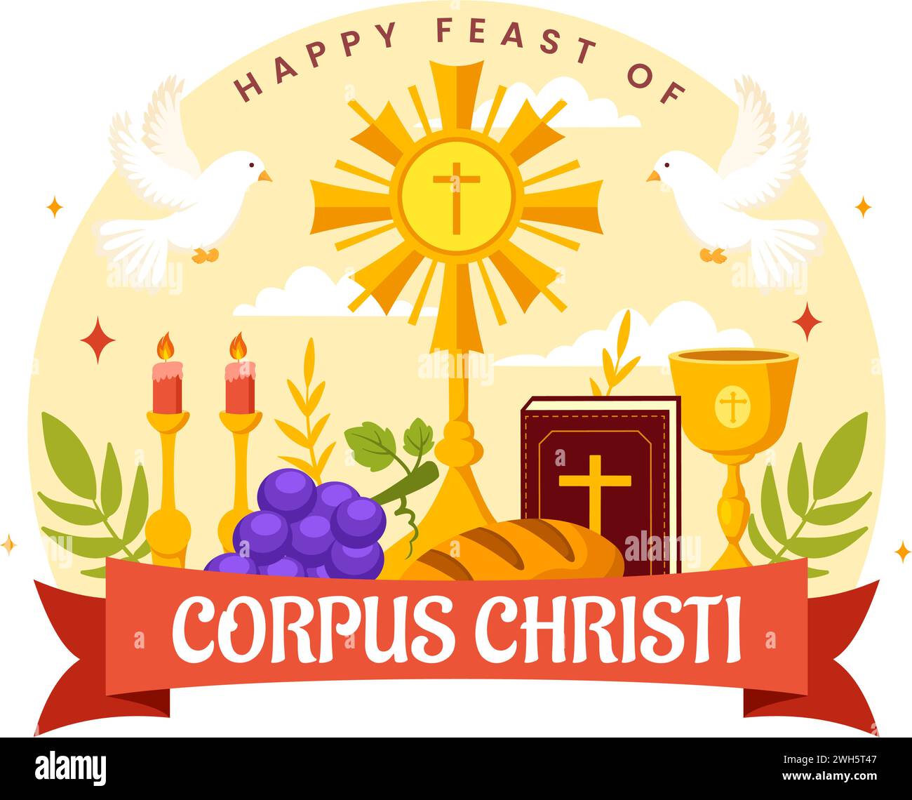 Corpus Christi Catholic Religious Vector Illustration with Feast Day ...
