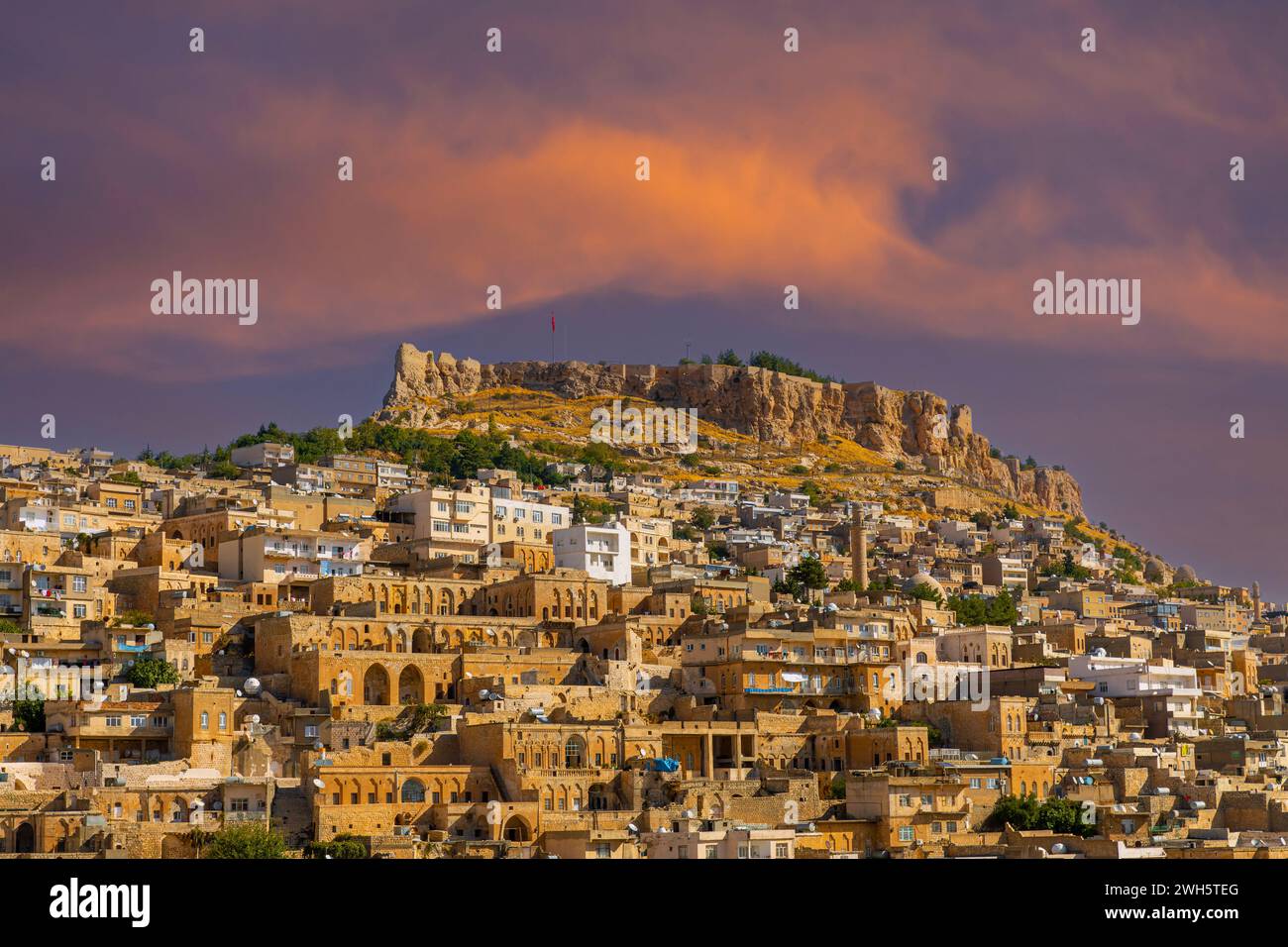 Ancient and stone houses of Old Mardin (Eski Mardin) with Mardin Castle ...