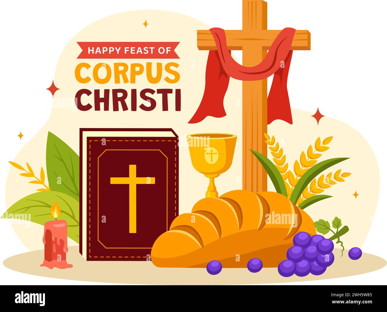 Corpus Christi Catholic Religious Vector Illustration with Feast Day ...